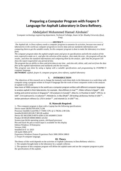 Pdf Preparing A Computer Program With Foxpro 9 Language For Asphalt