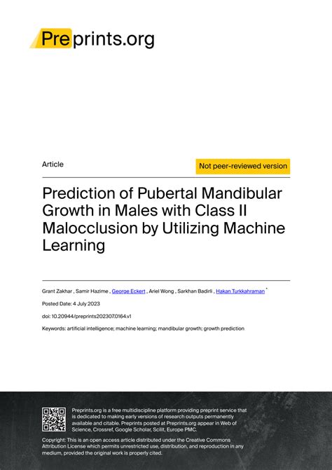 Pdf Prediction Of Pubertal Mandibular Growth In Males With Class Ii Malocclusion By Utilizing