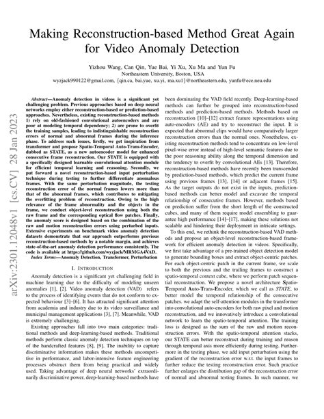 Pdf Making Reconstruction Based Method Great Again For Video Anomaly