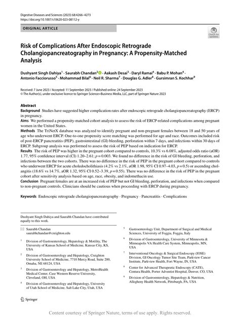 Risk Of Complications After Endoscopic Retrograde Cholangiopancreatography In Pregnancy A