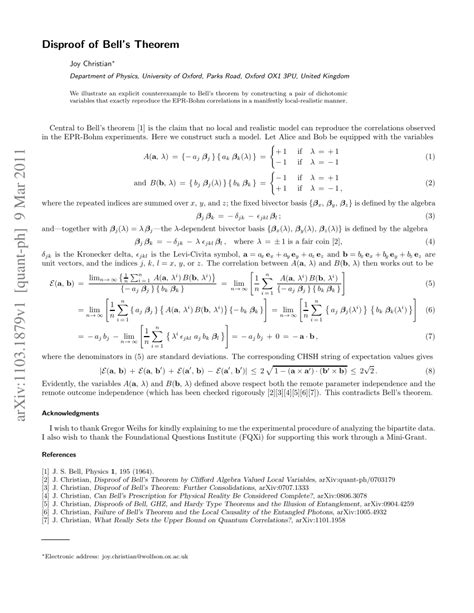 Pdf Disproof Of Bells Theorem