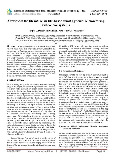 Pdf A Review Of The Literature On Iot Based Smart Agriculture Monitoring And Control Systems
