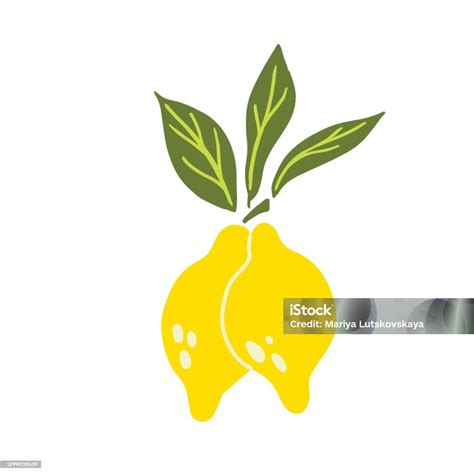 레몬 가지 이국적인 열대 노란색 감귤류 신선한 과일 녹색 잎 벡터 만화 미니멀 한 스타일 고립 된 일러스트와 함께 전체 육즙 레몬 인쇄 또는 배너 라벨 또는 포스터 스티커