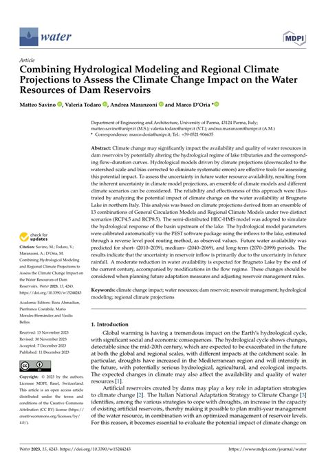 Pdf Combining Hydrological Modeling And Regional Climate Projections To Assess The Climate