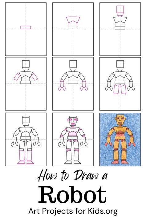 Easy How To Draw A Robot Tutorial And Robot Coloring Page Robots Art Drawing Learning Graphic