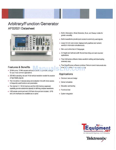 Tektronix Afg2021 Datasheet Pdf Download Manualslib