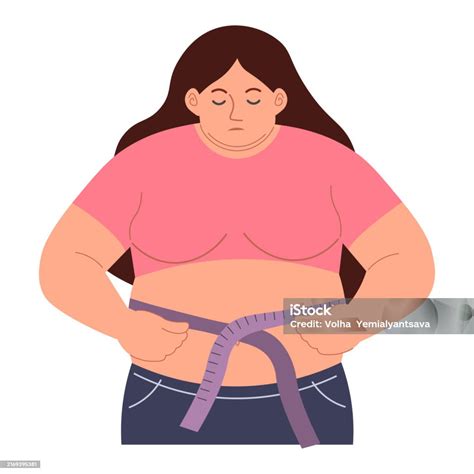 뚱뚱한 여자의 벡터 그림 과체중 나쁜 식습관 폭식 비만 건강하지 않은 식단 문제 체중 감량과 다이어트의 개념 비만증에 대한 스톡 벡터 아트 및 기타 이미지 Istock