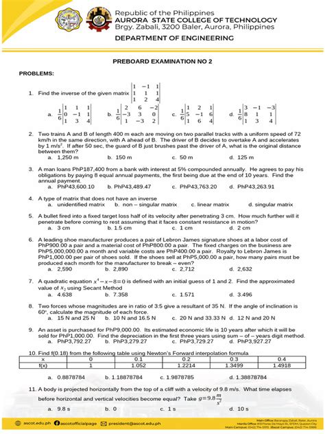 Preboard Exam Solutions And Key Answers Pdf Force Interest