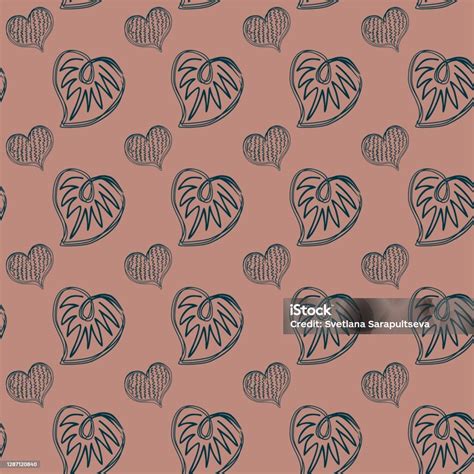 부드러운 어두운 베이지 색 배경에 낙서 네이비 블루 하트에서 매끄러운 패턴 발렌타인 직물 직물 섬유 엽서 및 웹 사이트에 대한 파스텔 배경 로맨틱 벡터 일러스트레이션 2월에
