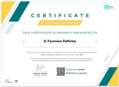 Yasmeen Fathima On Linkedin Skillvertex Python Training Intership
