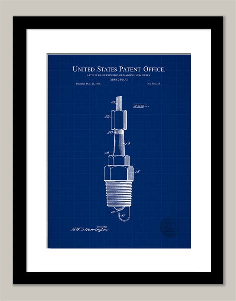Spark Plug 1909 Engine Component Patent Print
