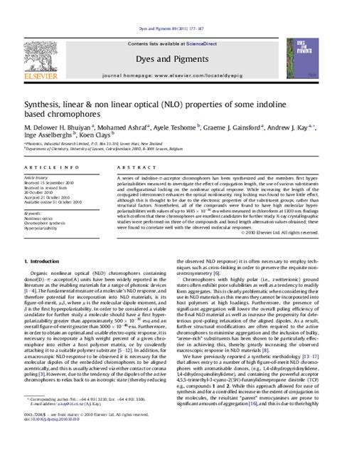 Pdf Synthesis Linear And Non Linear Optical Nlo Properties Of Some Indoline Based Chromophores