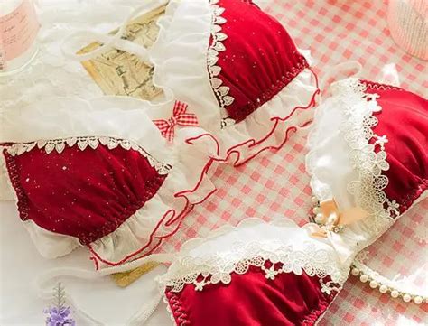 2020 신상품 M L Xl 로리타 섹시 귀여운 카와이 무선 와이어 무료 심리스 레드 프릴 브래지어 팬티 속옷 란제리 Rb335 브라 And 브리프 세트 Aliexpress