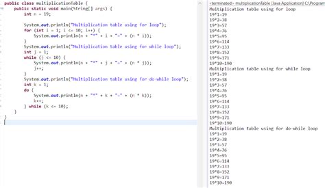 Generate Multiplication Table In Java