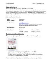 CS Pdf CS Summer Course Syllabus Course Syllabus Object Oriented Programming