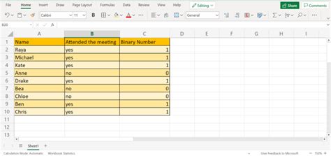 how to make yes 1 and no 0 in excel sheetaki