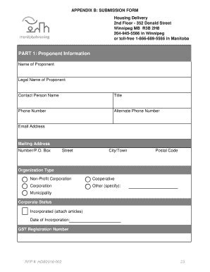 Fillable Online Gov Mb APPENDIX B SUBMISSION FORM Fax Email Print PdfFiller