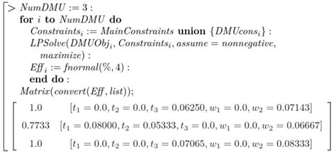 Data Envelopment Analysis Advanced Problem Solving Using Maple