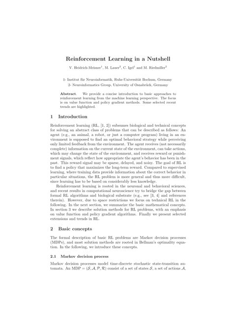 PDF Reinforcement Learning In A Nutshell
