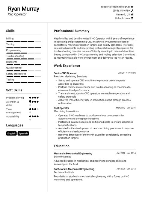 18 Cnc Machinist Resume Examples And Templates For 2024 Resumedesign Ai
