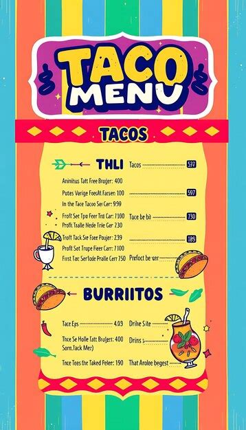 Taco Truck Menu With Bold Vibrant Colors And Festive Patterns Sections