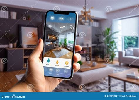 Close Up Of A User Engaging With Smartphone App To Manage Smart Devices Stock Image Image Of