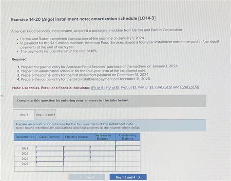 Solved Exercise 14 20 Algo ﻿installment Note Amortization