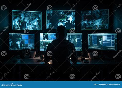 It Professional Sitting In Front Of Many Computer Screens Generative