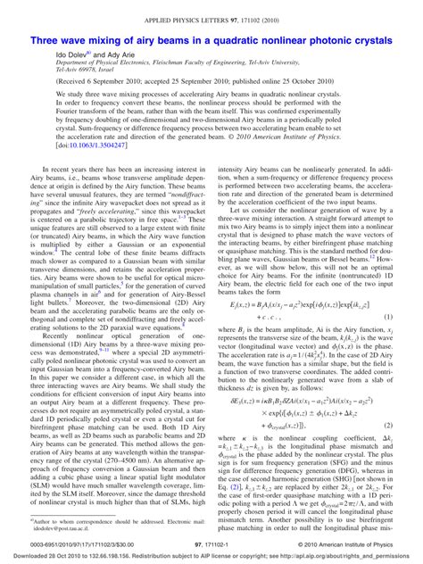Pdf Three Wave Mixing Of Airy Beams In A Quadratic Nonlinear Photonic