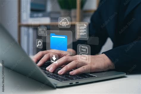 Document Folder Management System Dms Concept Businessman Using Laptop Document Folder Management System Dms Concept Businessman Using Laptop