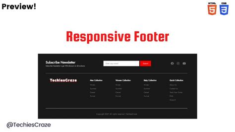 preview responsive footer using html and css techiescraze dieno