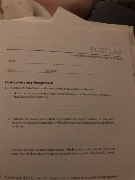 solved postlab quantitative analysis of vinegar via