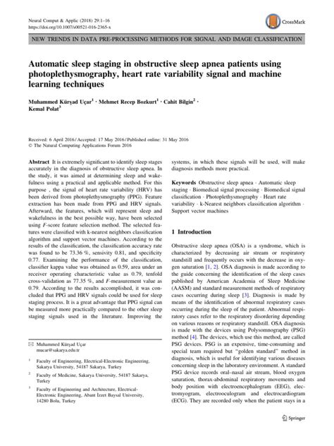 Automatic Sleep Staging In Obstructive Sleep Apnea Patients Using Pdf