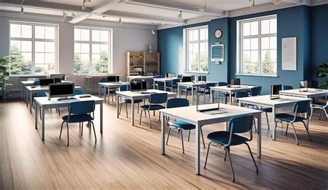 Premium Photo A Classroom With Computer Desks