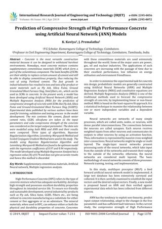 IRJET- Prediction of Compressive Strength of High Performance Concrete using Artificial Neural ...
