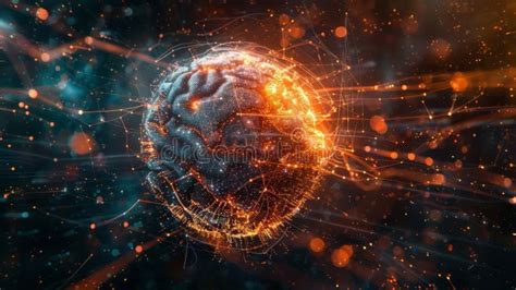 Connected Brain With Glowing Network In Futuristic Digital Space Stock