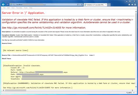 solved validation of viewstate mac failed