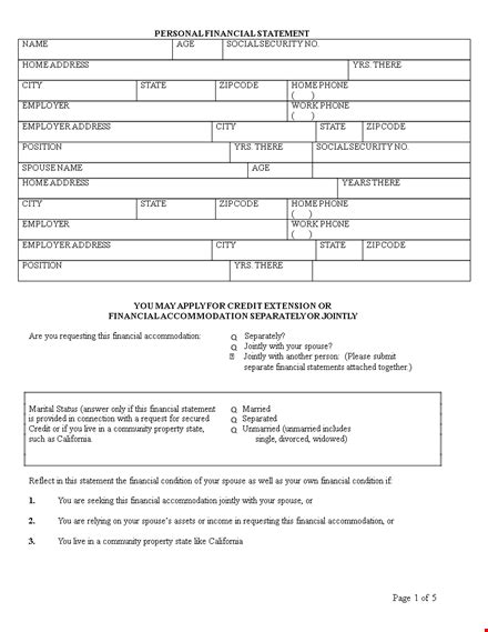 Streamline Your Finances Personal Financial Statement Template For