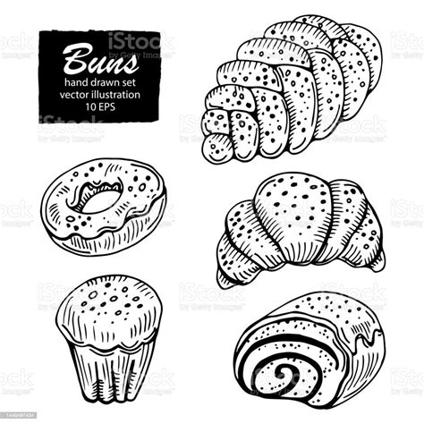 손으로 그린 벡터 일러스트 레이 션 달콤한 디저트 로 설정합니다 개체 그룹에 대한 스톡 벡터 아트 및 기타 이미지 Istock