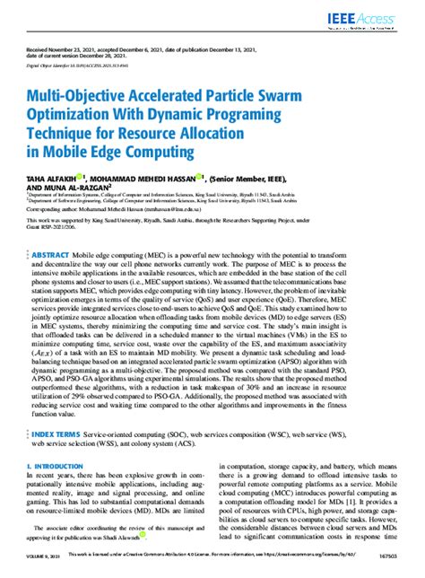 Pdf Multi Objective Accelerated Particle Swarm Optimization With Dynamic Programing Technique