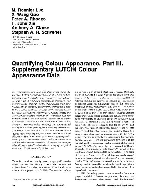 Pdf Quantifying Colour Appearance Part Iii Supplementary Lutchi Colour Appearance Data