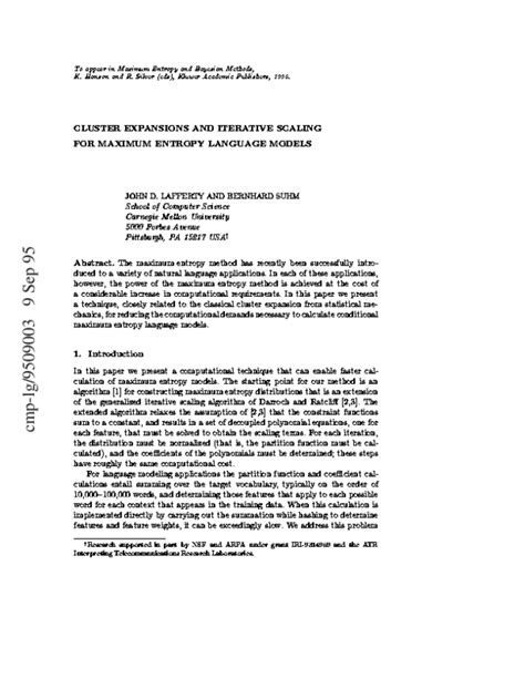 Pdf Cluster Expansions And Iterative Scaling For Maximum Entropy Language Models