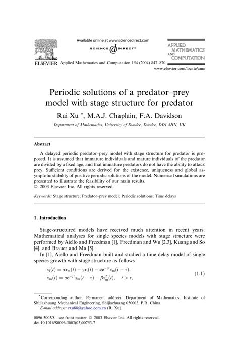 Pdf Periodic Solutions Of A Delayed Predator Prey Model With Stage