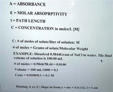Solveda Absorbance 8 Molar Absoprptivity Path Length C