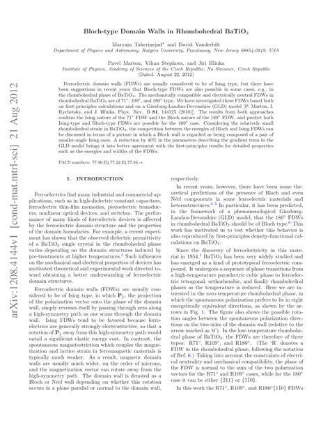Pdf Bloch Type Domain Walls In Rhombohedral Batio3