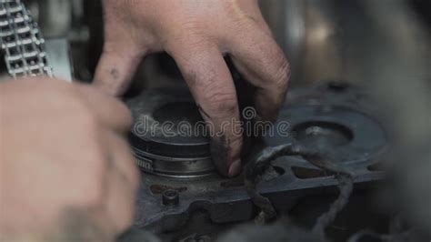 Mechanic Installing Piston Stock Footage Video Of Automotive