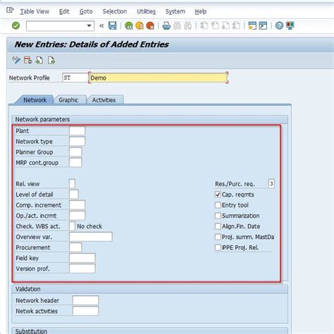 Define Network Profiles In SAP