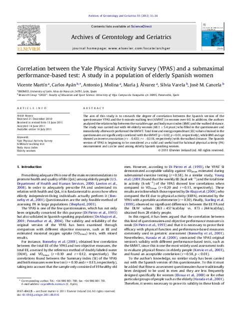 Pdf Correlation Between The Yale Physical Activity Survey Ypas And