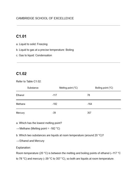 Grade 9 Igcse Ch 1 Exercise Pdf Gases Liquids