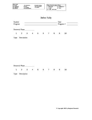 Fillable Online Csc Calpoly Defect Tally Form Csc Calpoly Fax Email Print PdfFiller